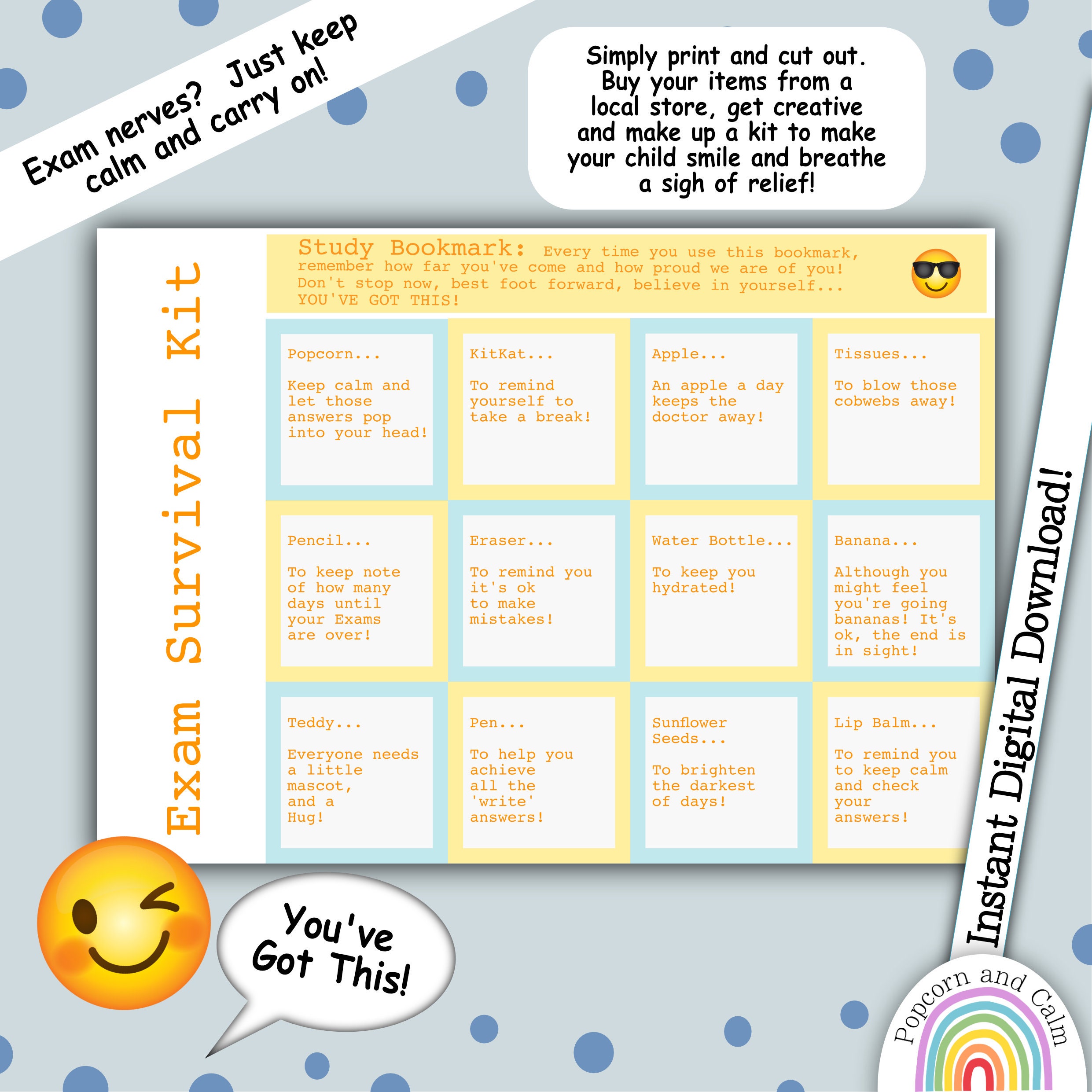 Exam Survival Kit, Student Gift, Study Gift Tokens, Gift Tags, Study ...