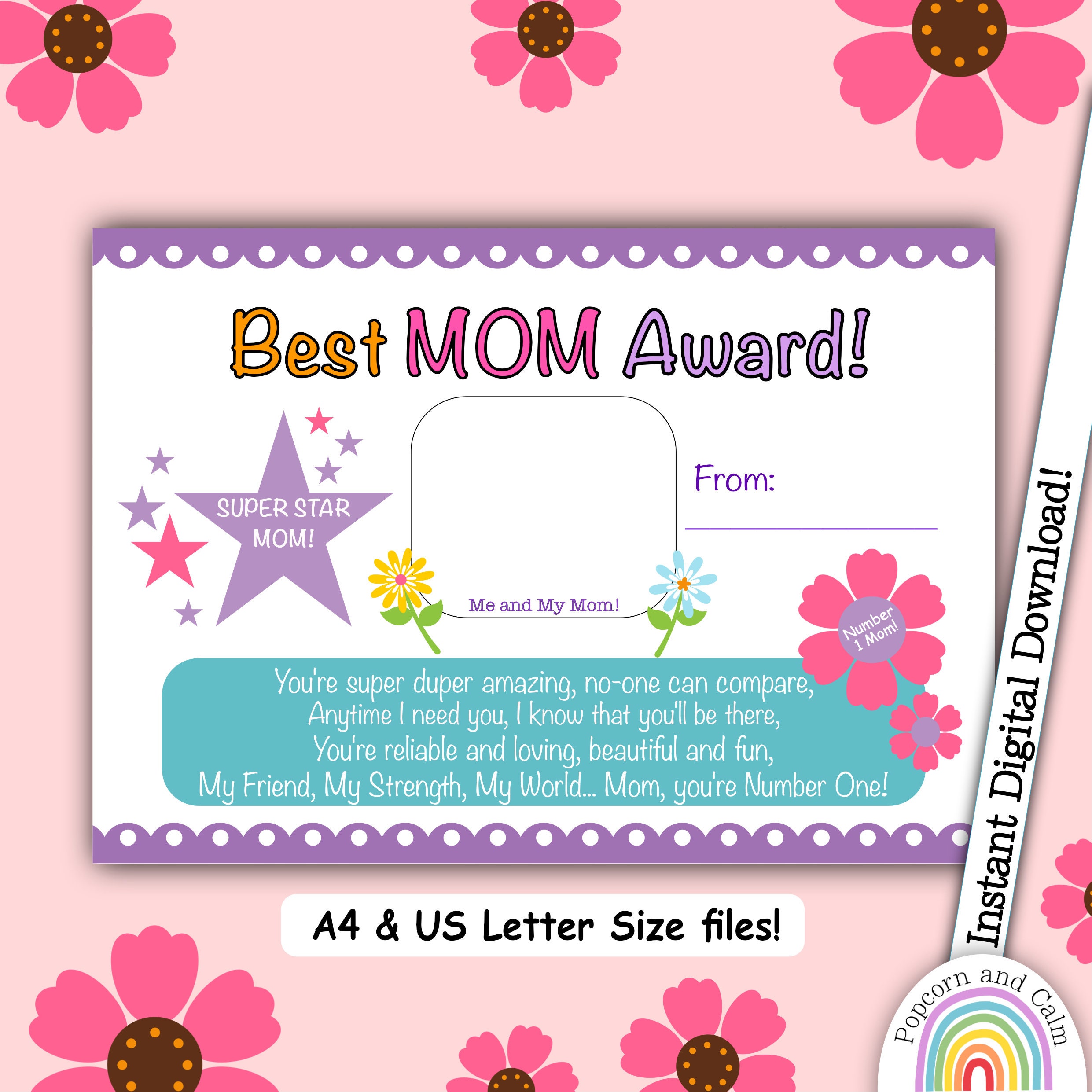 Best Mom Award, Mom Certificate, Thank You Mom, Mom Gift, Mother's Day ...
