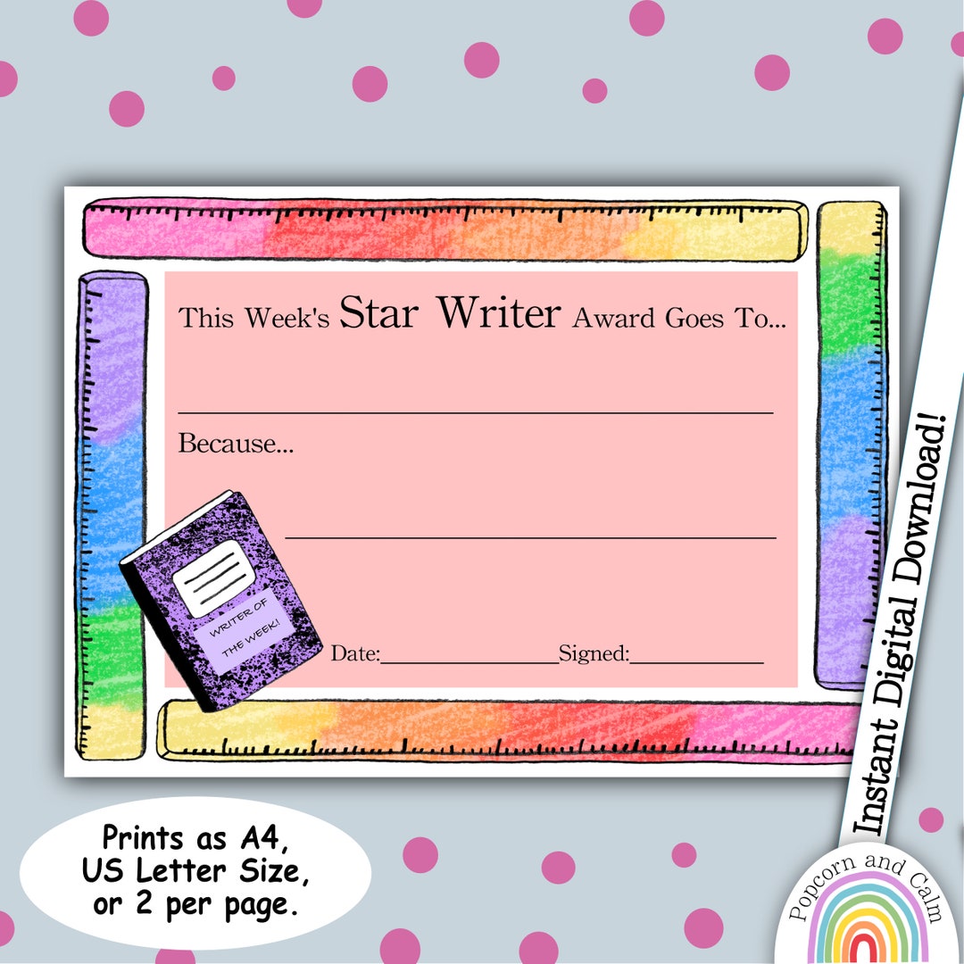 Star Writer Award, Teaching Award, Educational Certificate, School ...