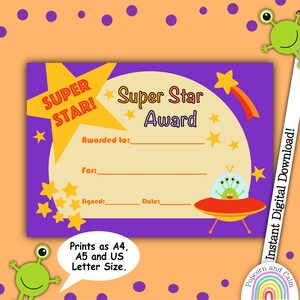 Super Star Award, Reward Certificate, Downloadable Certificate ...