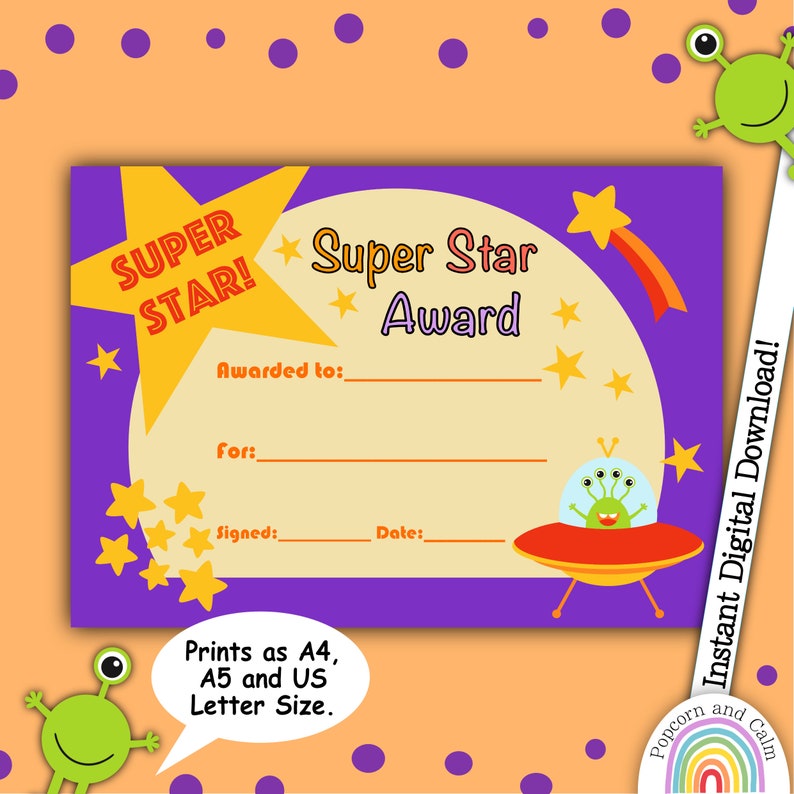 Super Star Award, Reward Certificate, Downloadable Certificate ...
