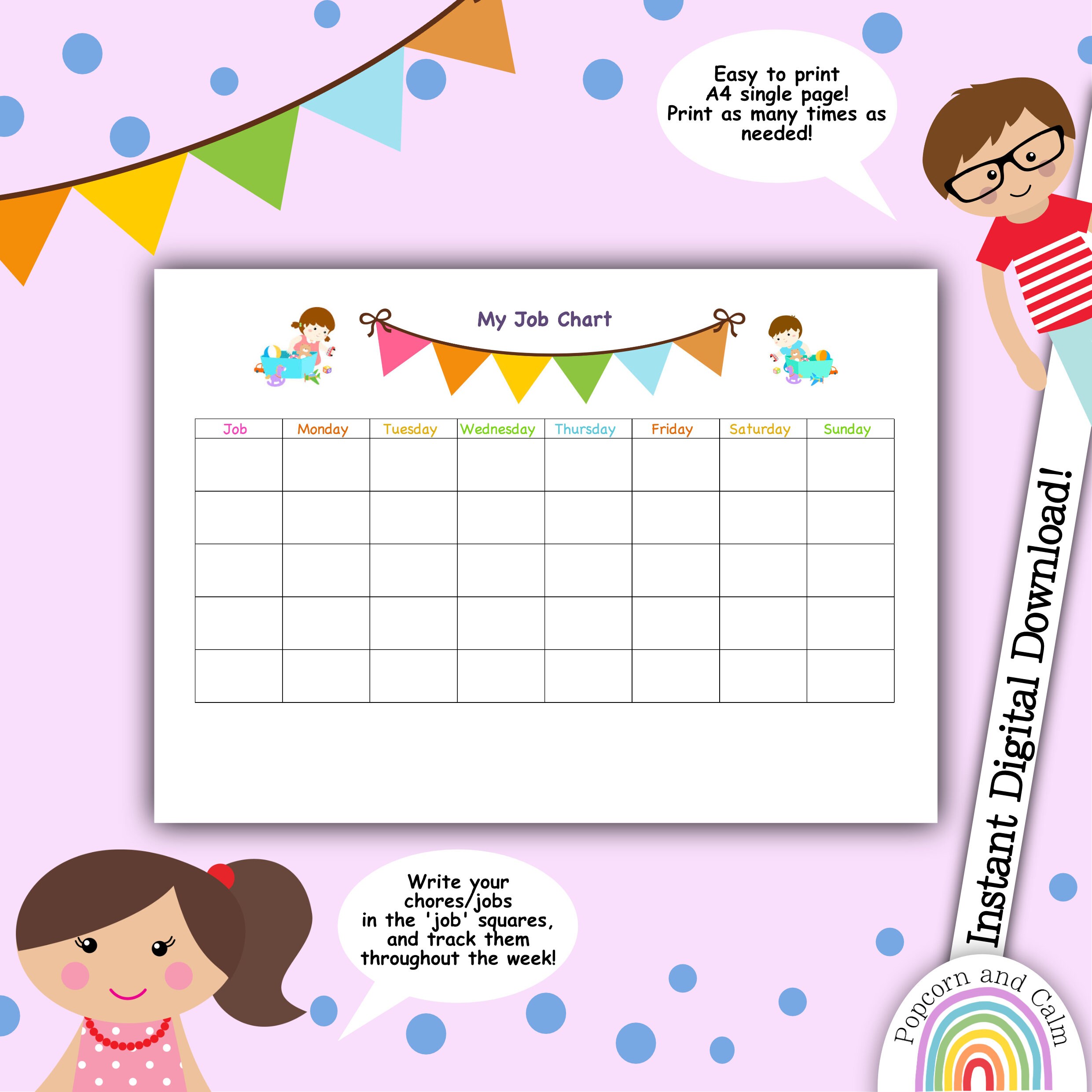 My Job Chart, Daily Tasks List, Printable Daily Jobs Chart, Children's ...