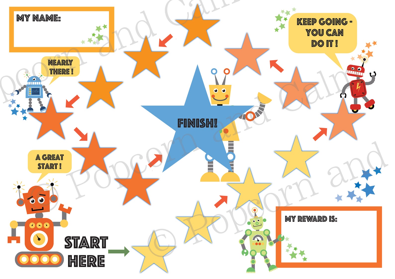 Printable Reward Chart, Robot Reward Chart, Homework Chart, Good ...