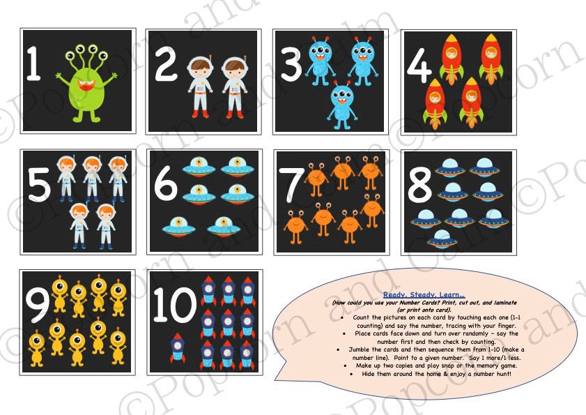Number Cards Teaching Resources Number Recognition Space - Etsy