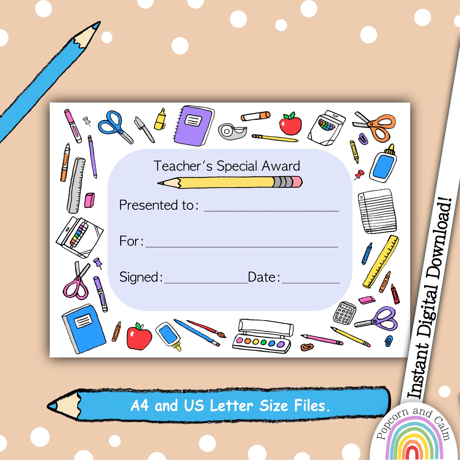 Teacher's Special Award Certificate Academic Award - Etsy