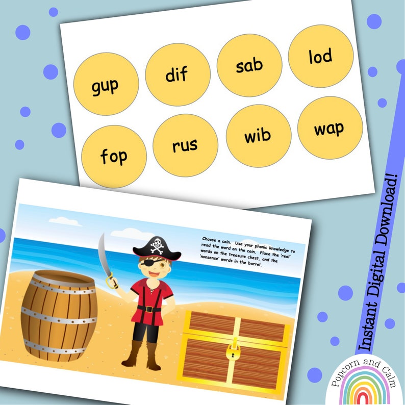 Phonics Printable, CVC Word Game, Pirate Activity, Literacy Resource ...