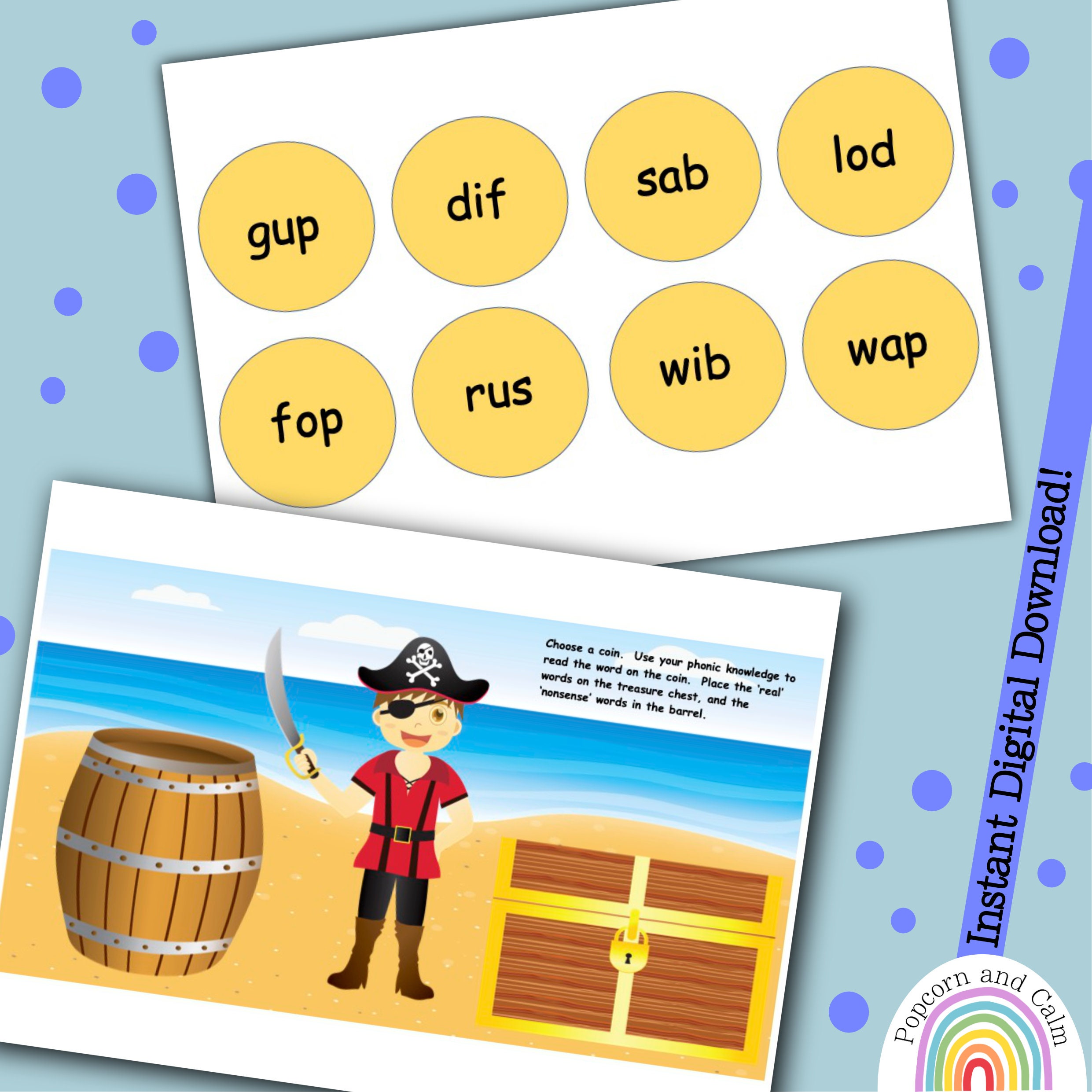 Phonics Printable, CVC Word Game, Pirate Activity, Literacy Resource ...