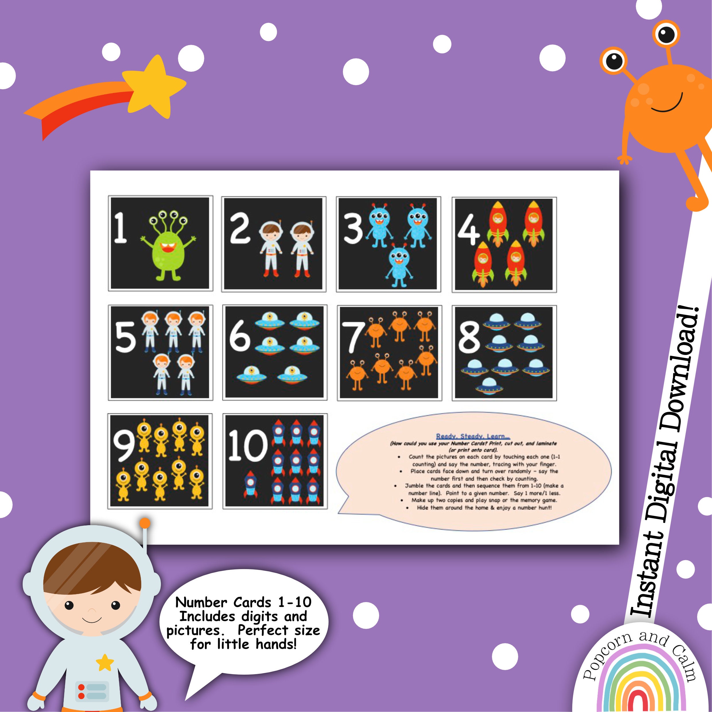 Number Cards Teaching Resources Number Recognition Space - Etsy