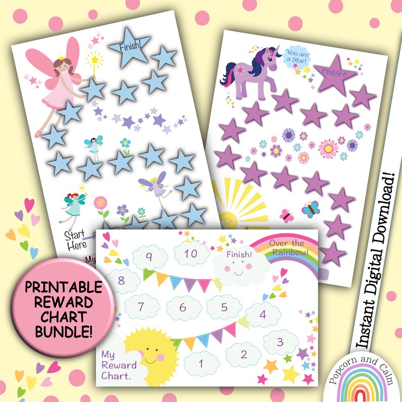 Girls Reward Charts, Reward Chart Bundle, Downloadable Reward Chart ...