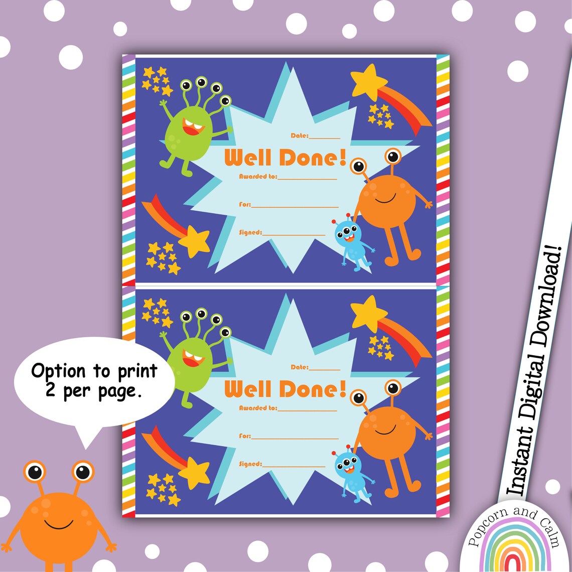Well Done Certificate, Downloadable Reward, Printable Certificate, A4 ...