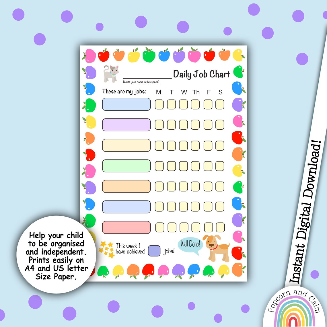 Daily Job Chart, Chore Chart, Daily Activity Chart, to Do List, Home ...