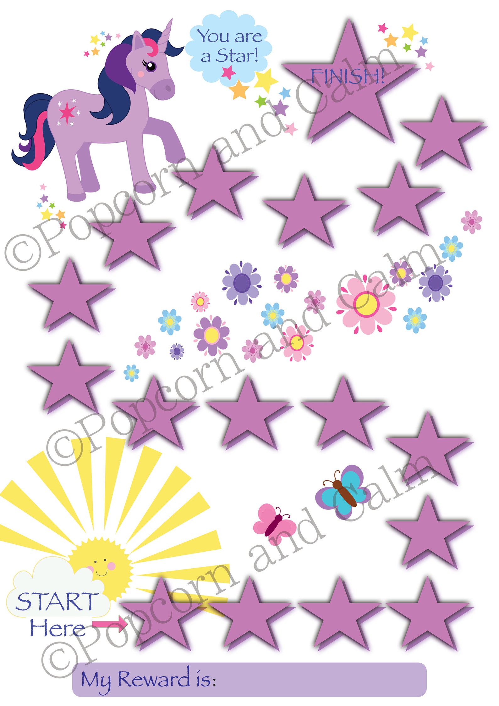 Unicorn Reward Chart, Homework Chart, Potty Training, Behaviour Record ...
