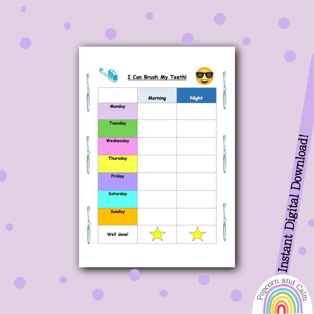 Teeth Brushing Chart, Behavior Goals, Incentive Chart, Good Behaviour ...