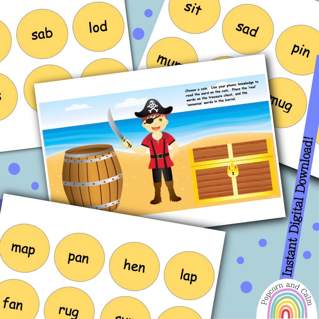 Phonics Printable, CVC Word Game, Pirate Activity, Literacy Resource ...
