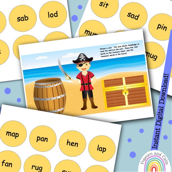Phonics Printable CVC Word Game Pirate Activity Literacy | Etsy