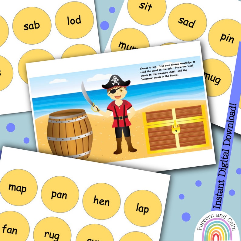 Phonics Printable, CVC Word Game, Pirate Activity, Literacy Resource ...