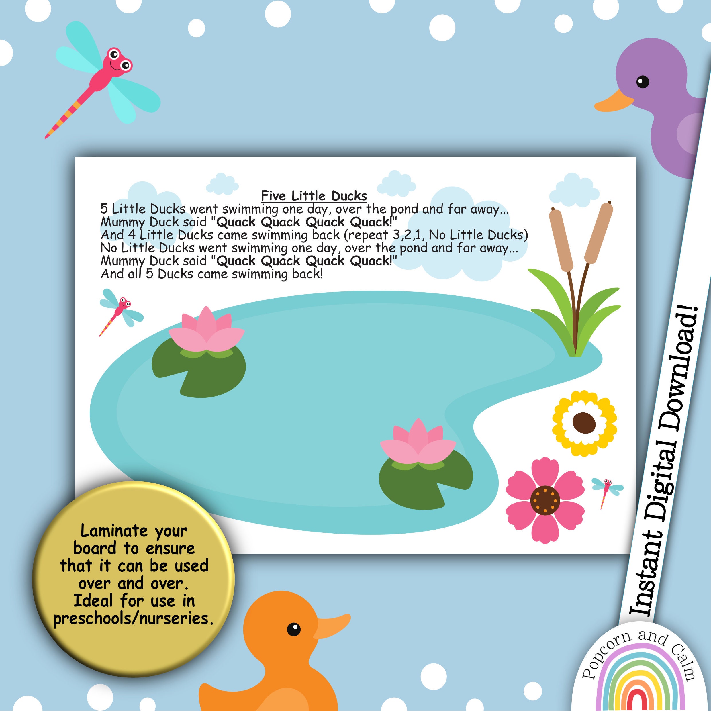 Five Little Ducks Nursery Rhyme, Counting Rhymes, Music Resource ...