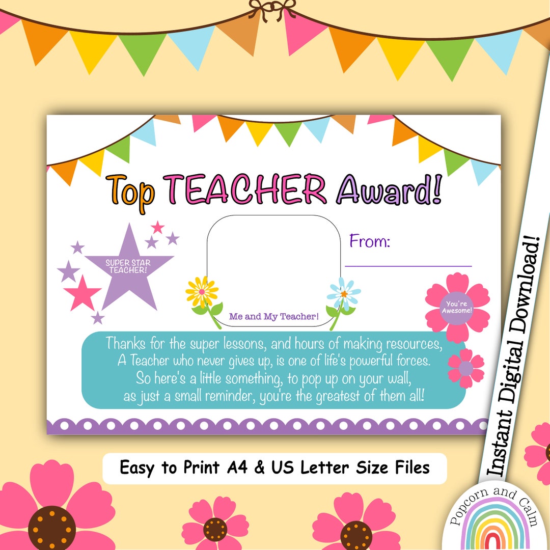 Top Teacher Award, Best Teacher Certificate, Thank You Teacher, Teacher ...