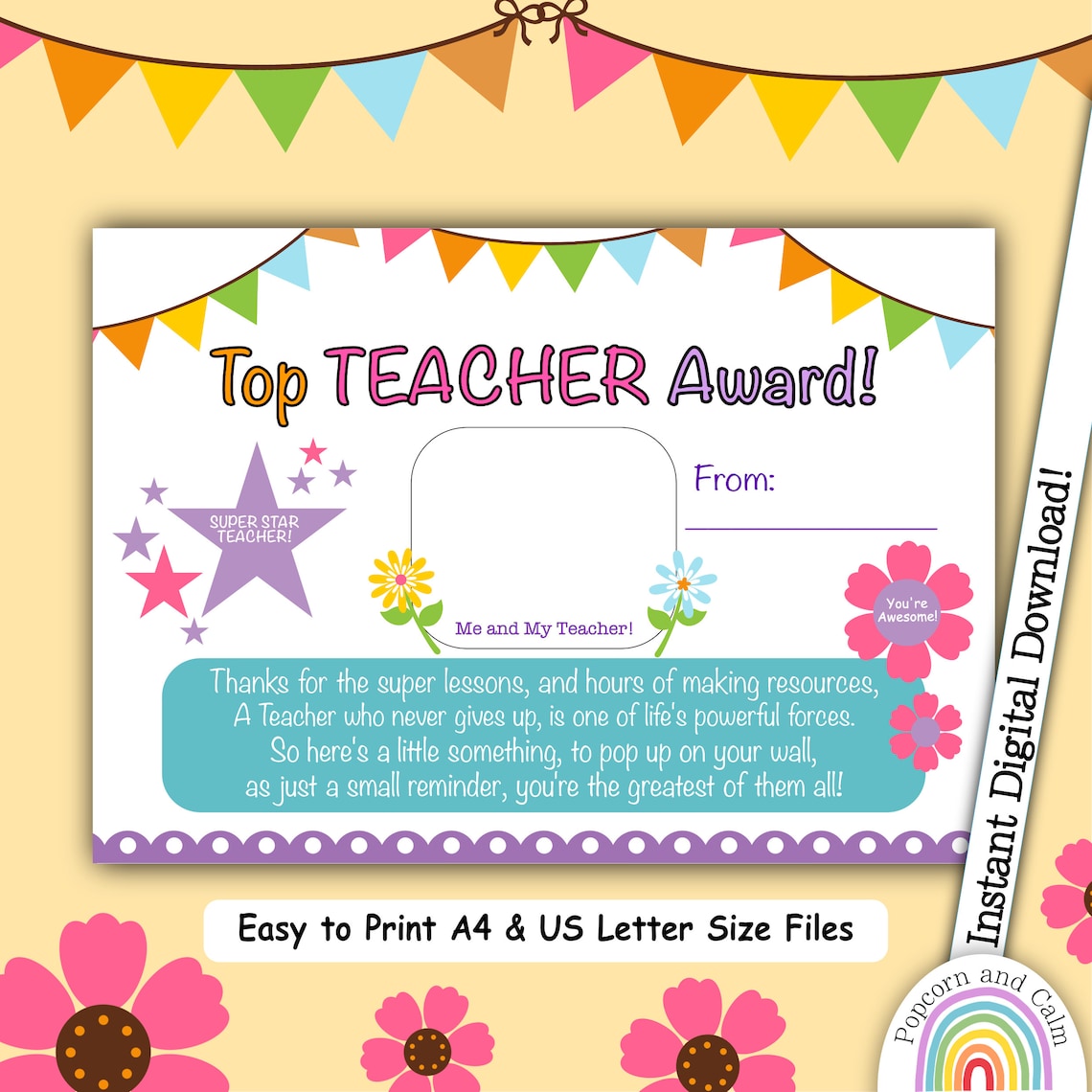 Top Teacher Award, Best Teacher Certificate, Thank You Teacher, Teacher ...