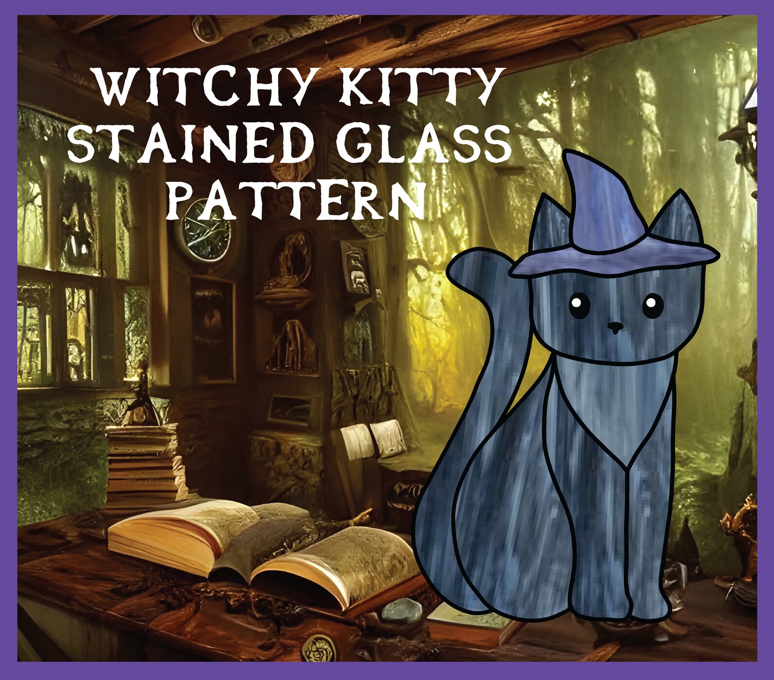 Witchy Kitty Stained Glass Pattern - Etsy