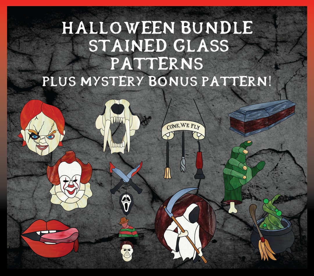 Halloween Stained Glass Pattern Bundle - 10 Patterns + Mystery BONUS ...