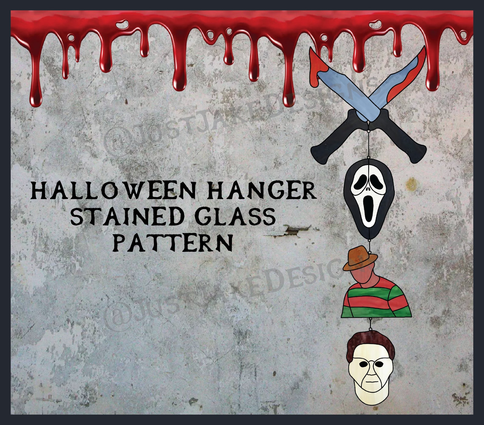 Halloween Stained Glass Hanger Pattern - Scream, Freddy Krueger ...