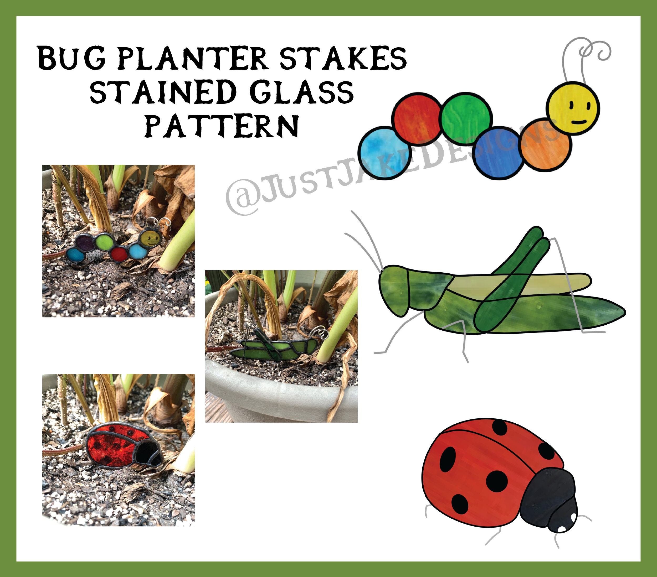 Bug Plant Stakes Stained Glass Pattern - Etsy