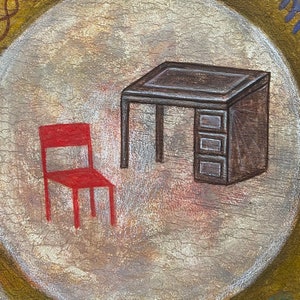 Surreal Molecule Painting: Chair Nucleus, Tempera on Wood, 47x40 Inch ...