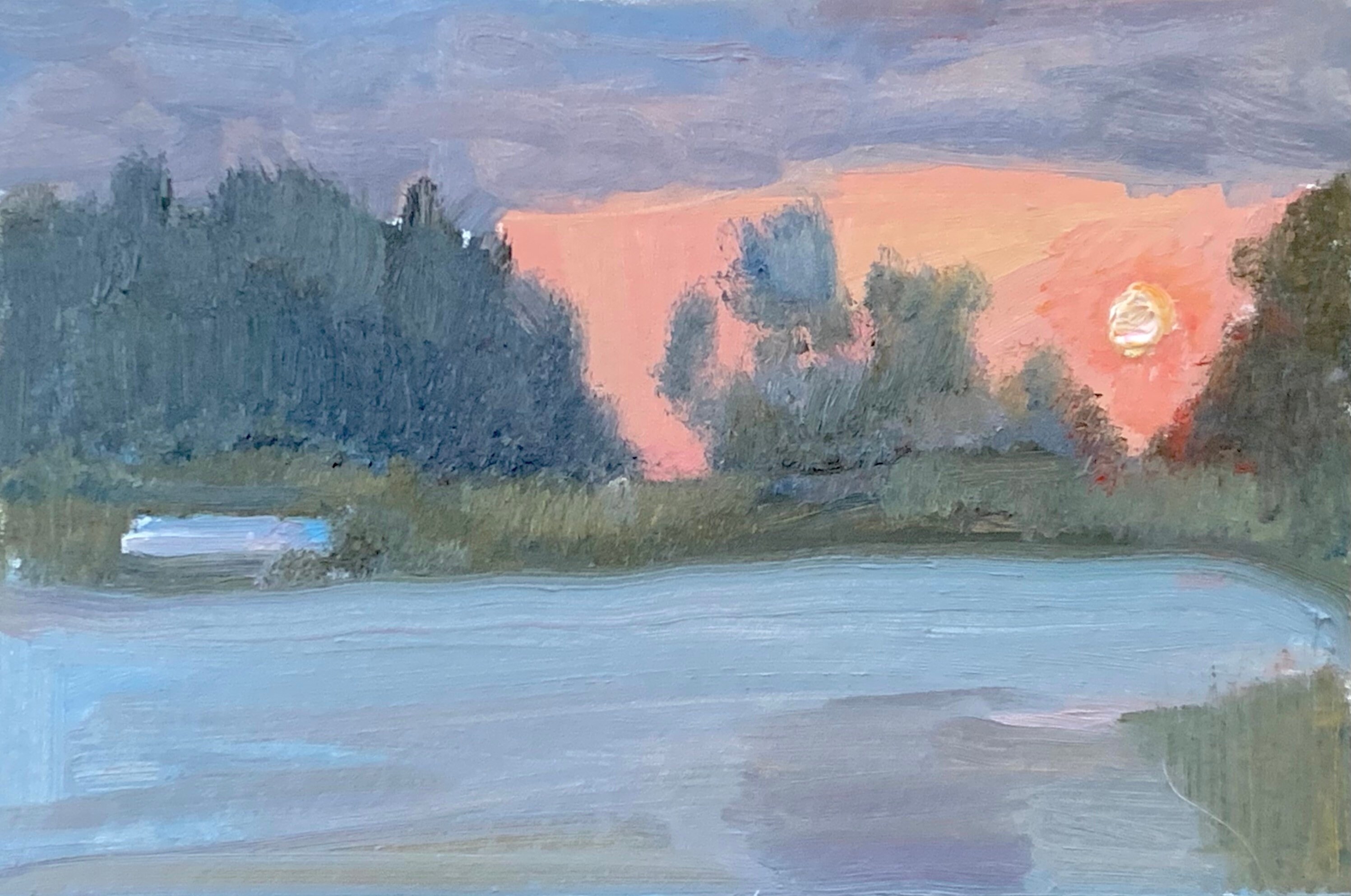 Sunset Painting Lake Original Wall Art Sky Canvas Art 8х12 by - Etsy