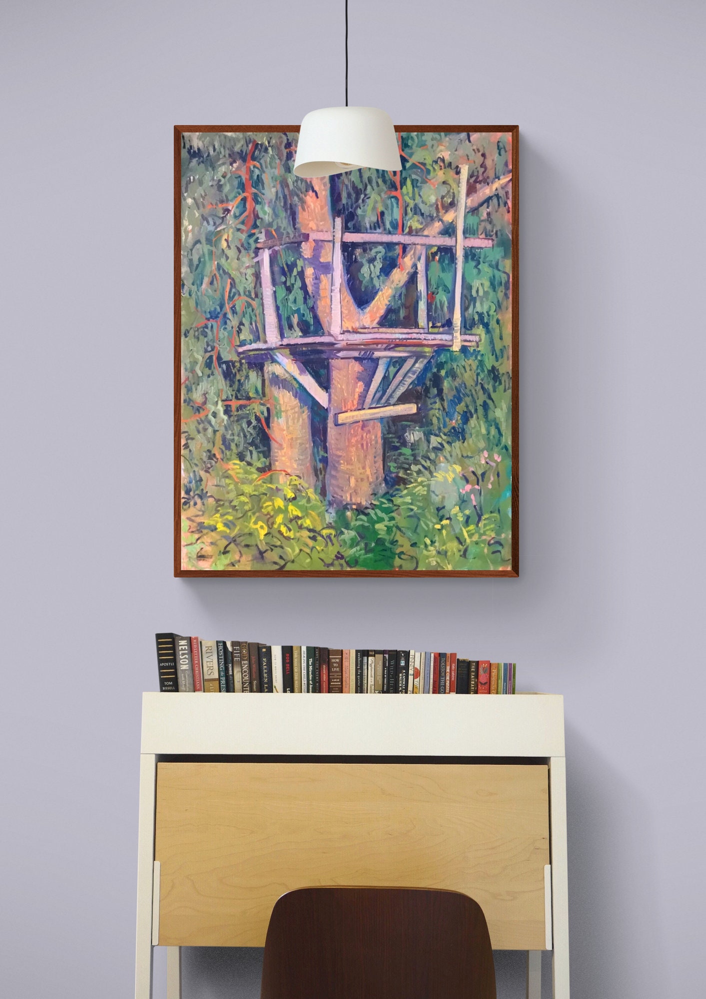 Forest Tree Painting Forest Wall Art Large Artwork Tree House | Etsy