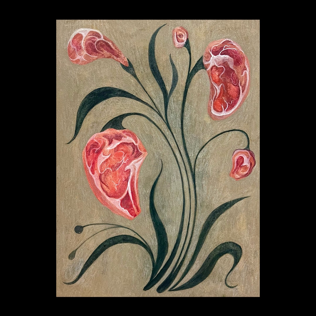 Meat Painting Food Art Surrealism Painting Vegan Art Original Tempera ...