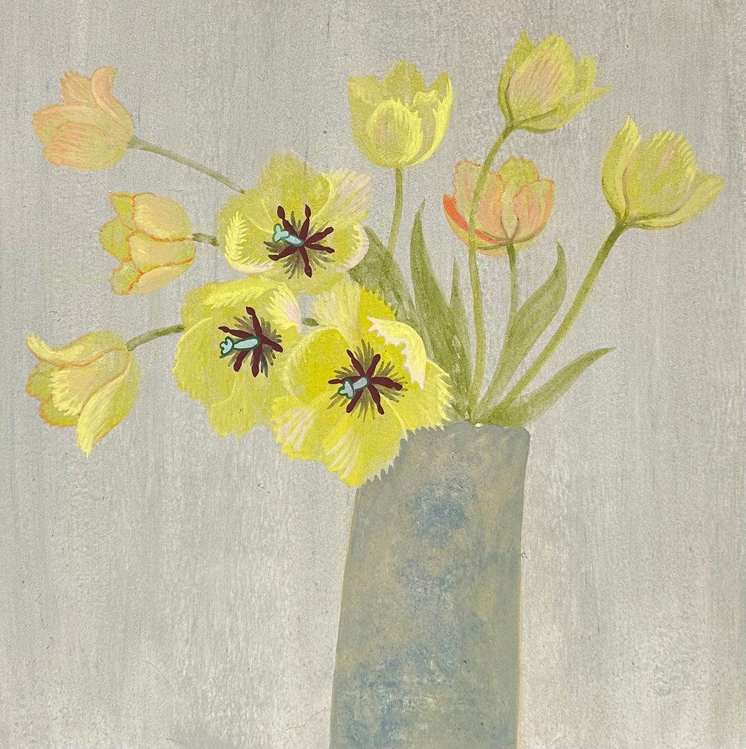 Yellow Tulips Painting Flowers Vintage Art Artwork Original Painting ...