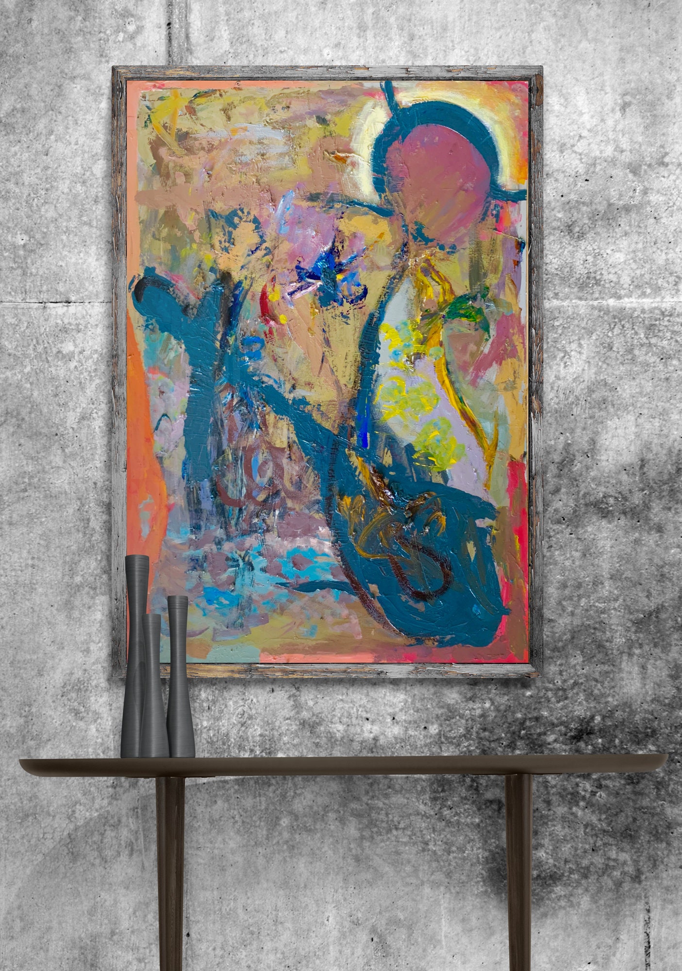 Abstract Solar Eclipse Oil Painting: Original Multicolor Wall Art ...