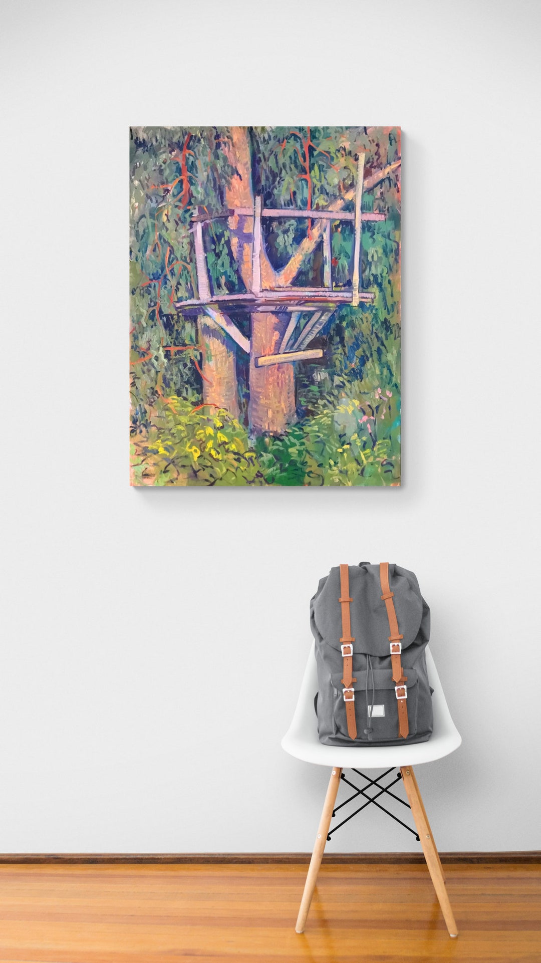 Forest Tree Painting Forest Wall Art Large Artwork Tree House Painting ...