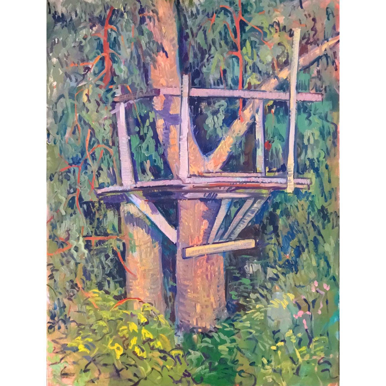 Forest Tree Painting Forest Wall Art Large Artwork Tree House | Etsy