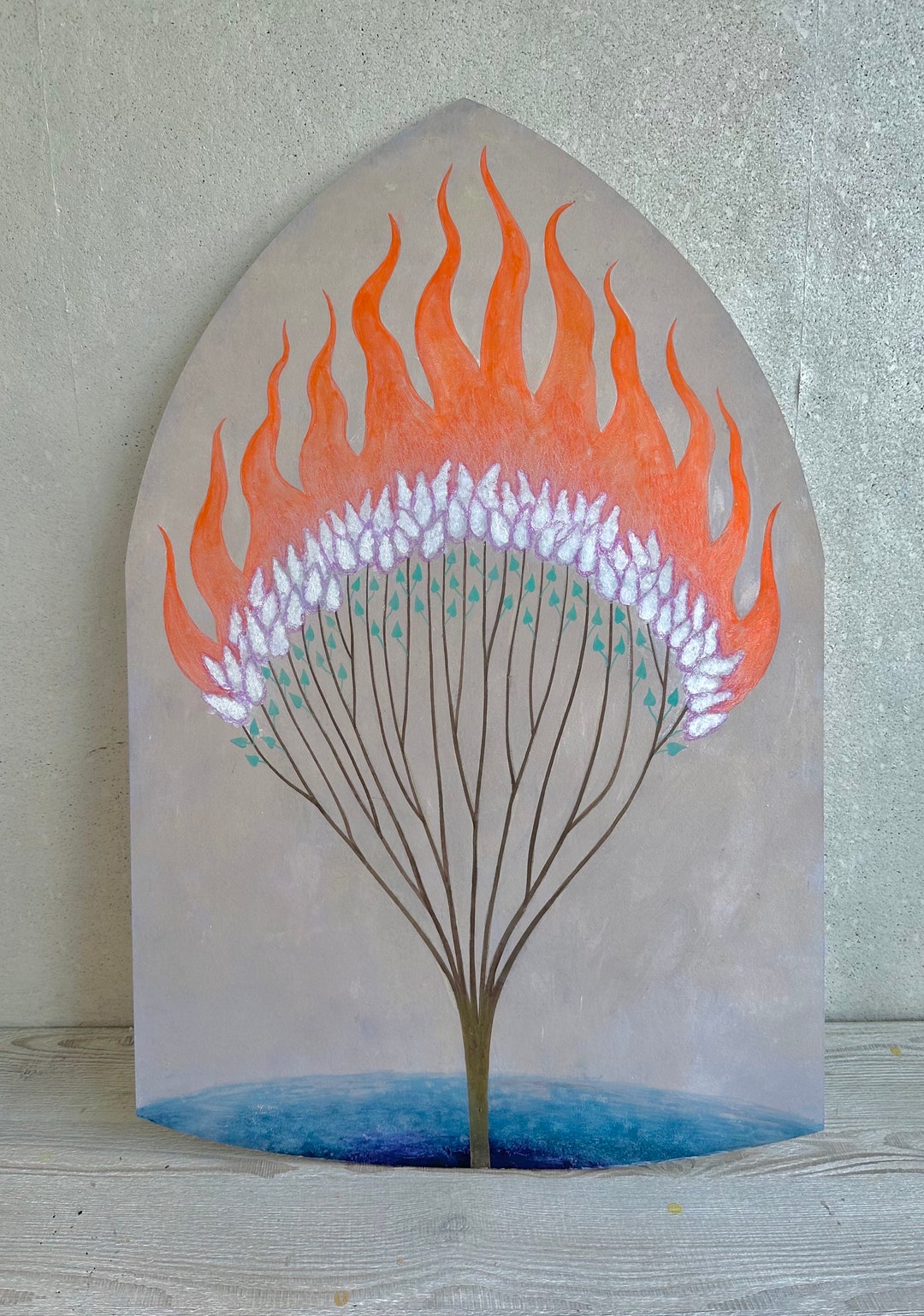 Fire Tree Painting: Original Medieval Egg Tempera Art (27x32 Inches) - Etsy