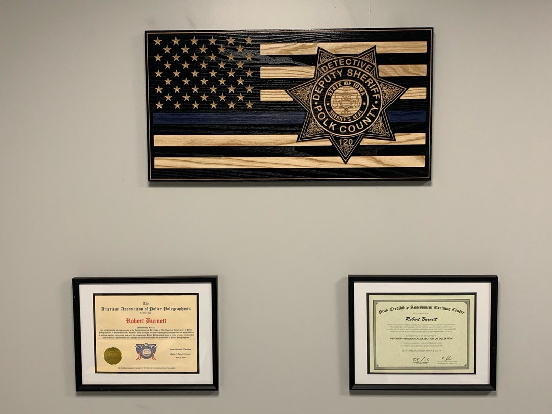 Police Badge, Sheriff Badge With Blue Line Rustic American Flag, Wooden ...