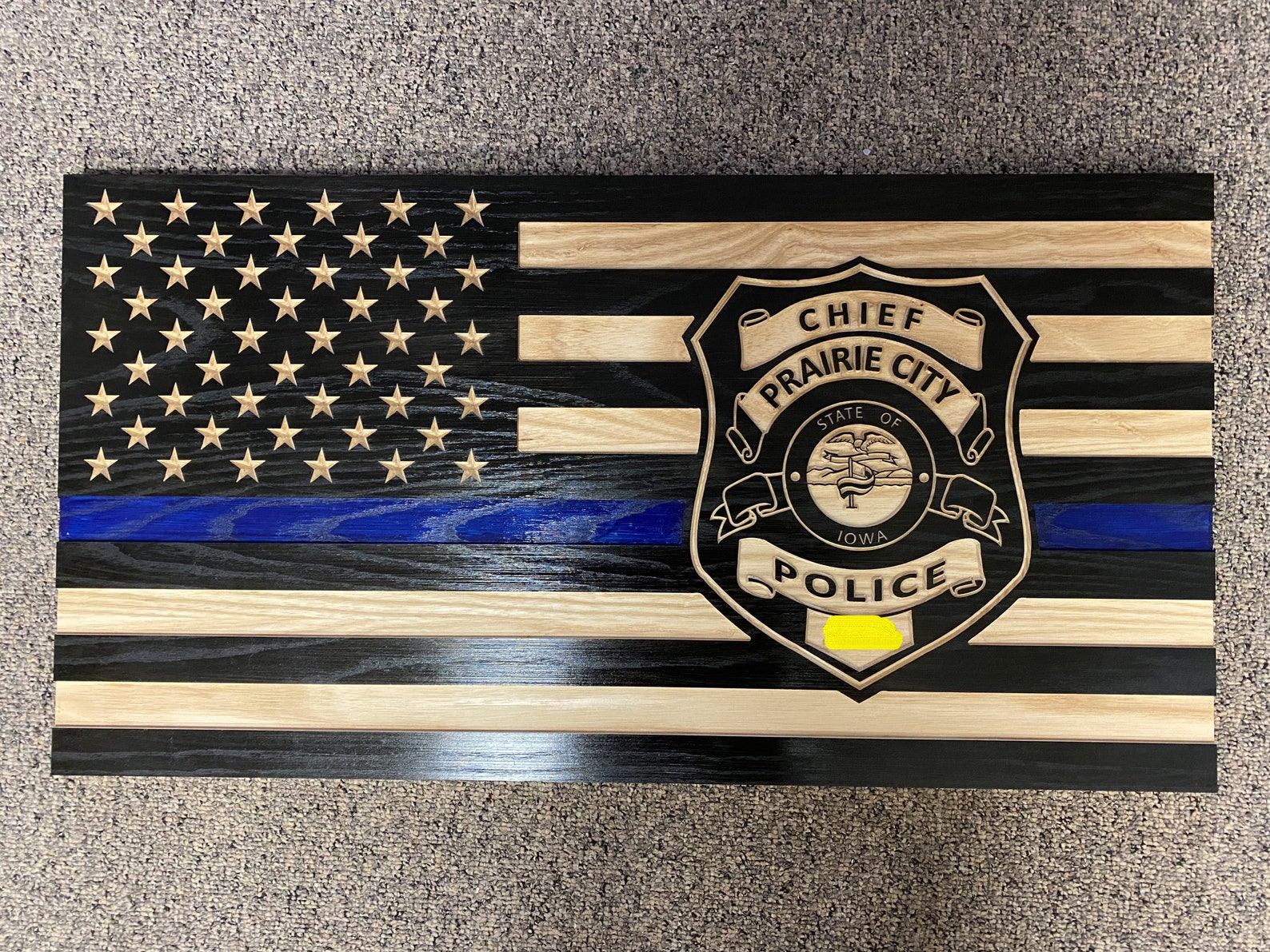Personalized Carved Law Enforcement Badge With Blue Line Rustic ...
