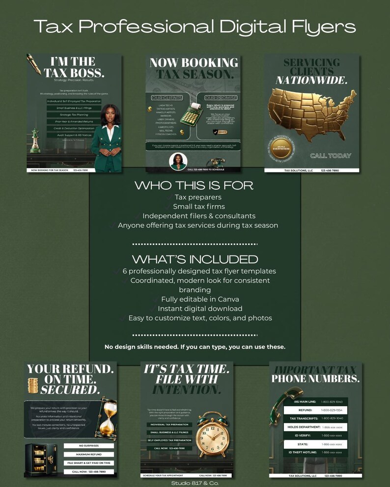 Tax Prep Flyer Bundle | Canva Editable Templates, Tax Season Marketing ...