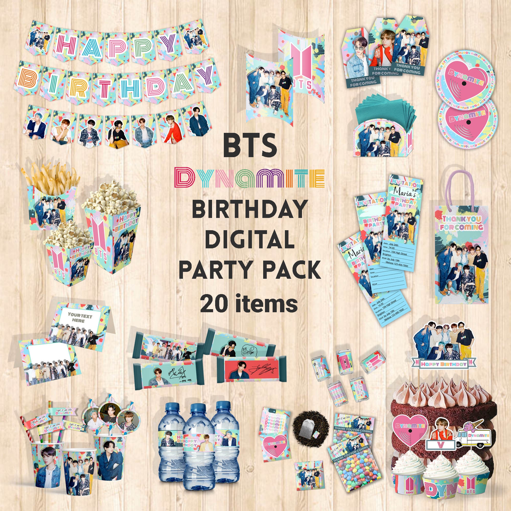 BTS Birthday Party supplies BTS Dynamite DIGITAL Party Pack | Etsy