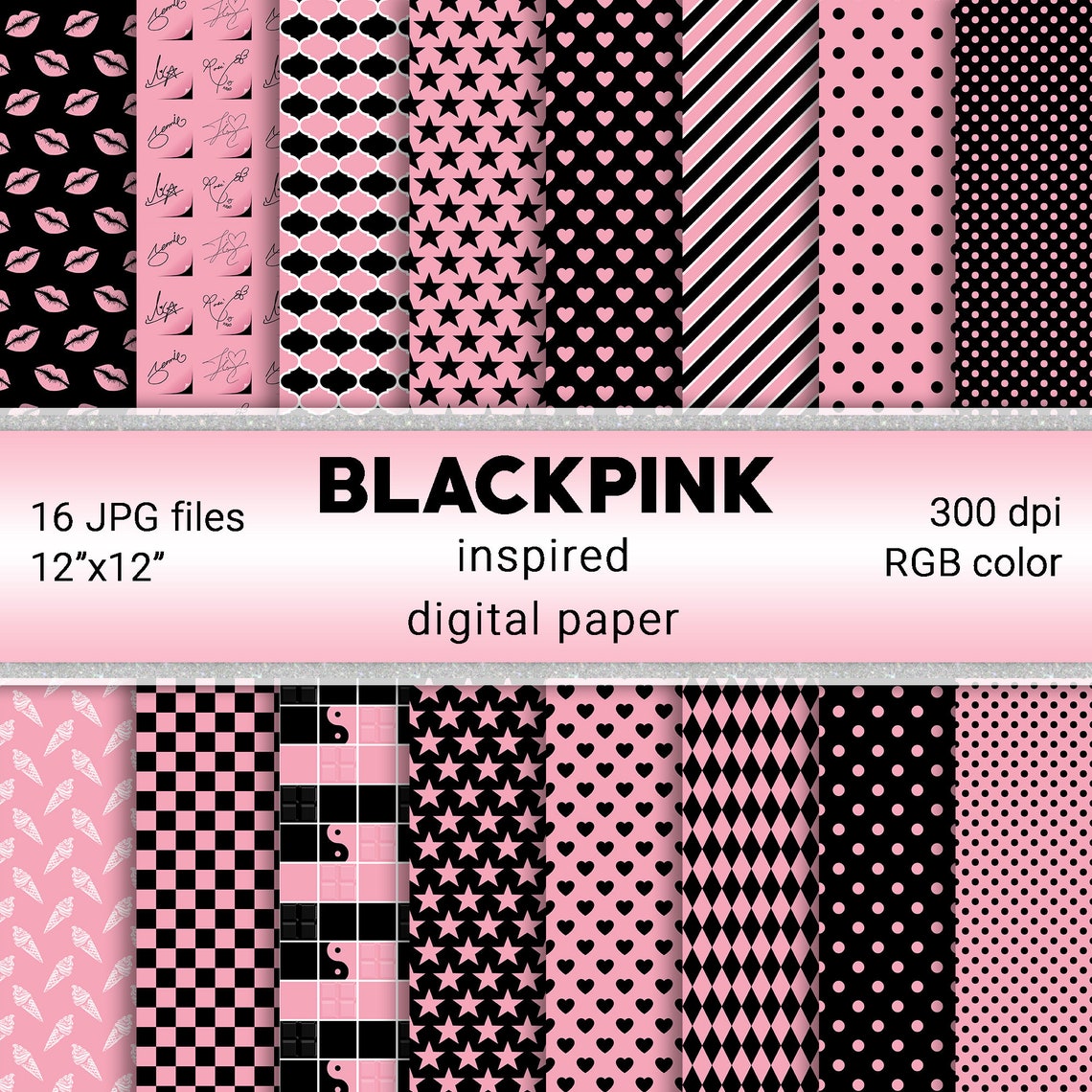 Blackpink inspired Digital paper Wrapping paper Black Pink | Etsy