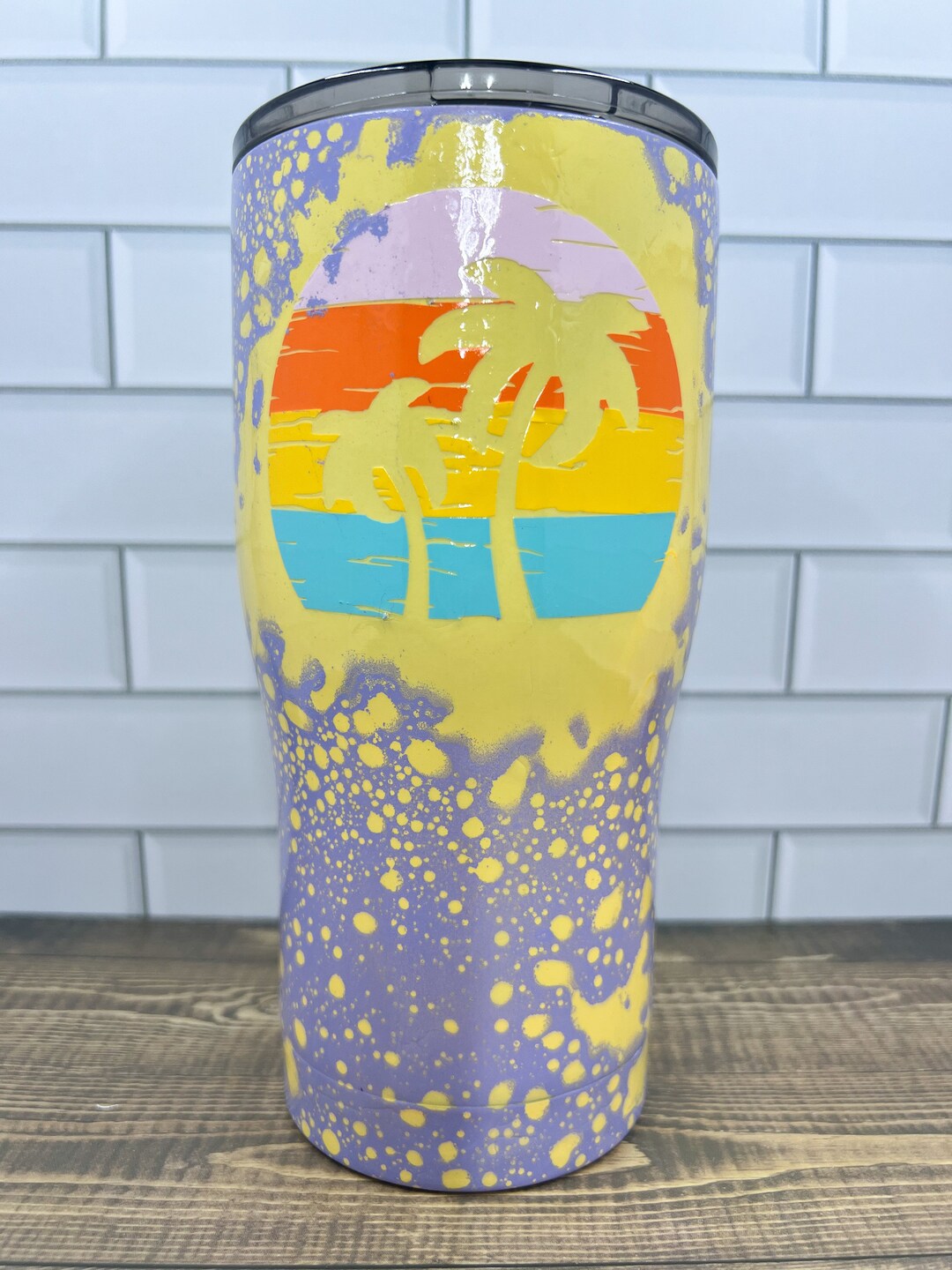 Rainbow Coffee Tumbler, Beach Cup for Mom, Palm Tree Cups Painted ...