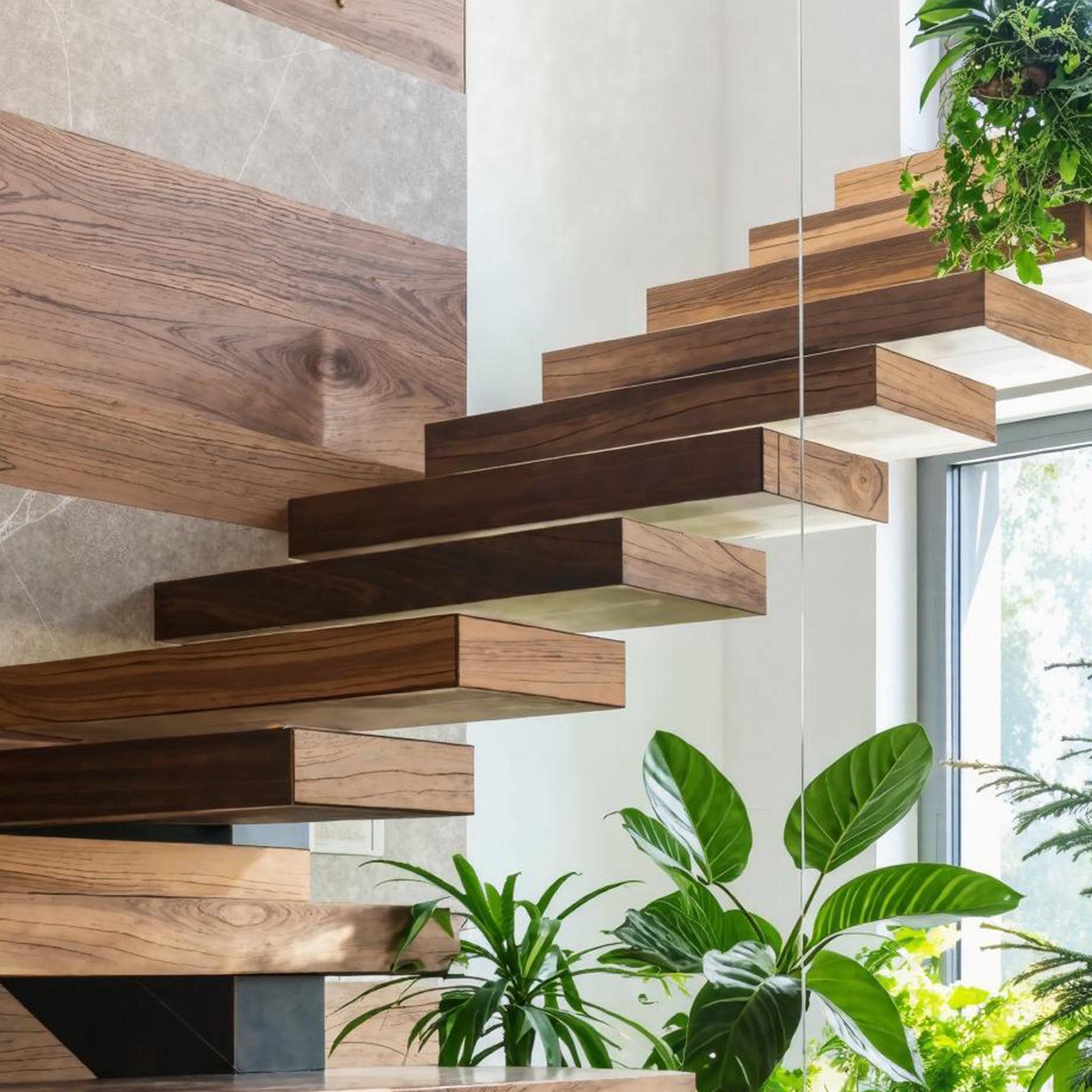 Floating Wooden Ladder Live Edge Stairs Rustic Solid Wood Board ...