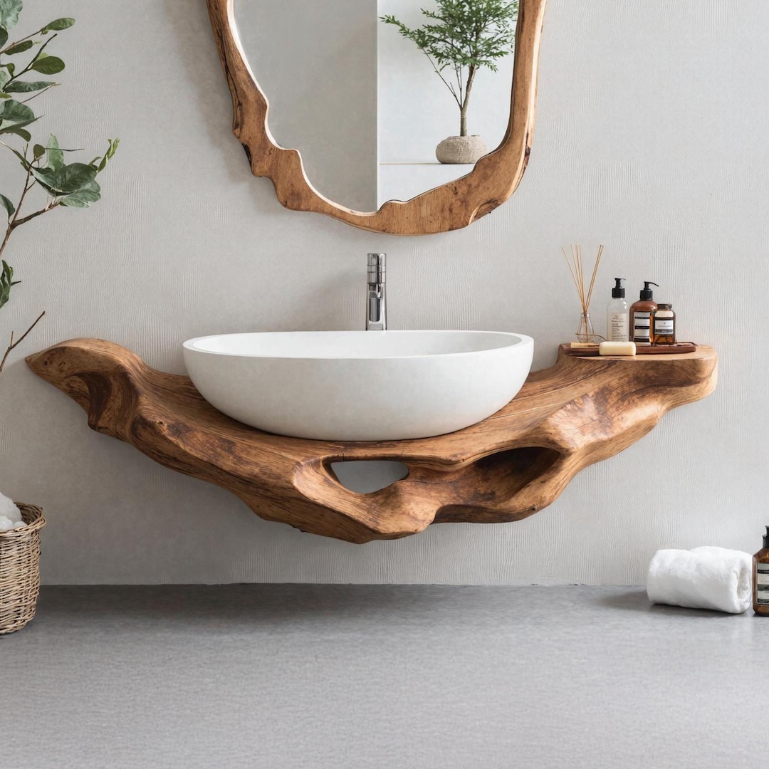 Solid Wood Floating Vanity Walnut Vanity Reclaimed Live Edge Vanity ...