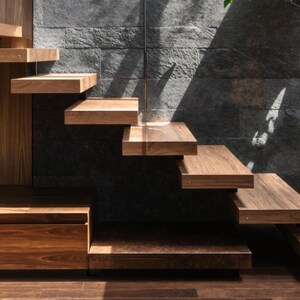 Live Edge Stairs Floating Wooden Ladder Rustic Solid Wood Board ...