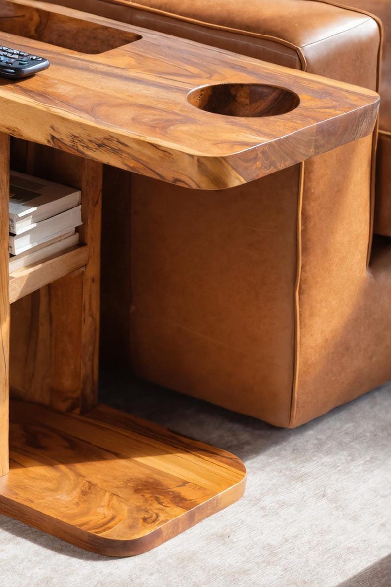 Handmade Sofa Side Table Natural Wooden C Shape End Table Rustic Sofa ...