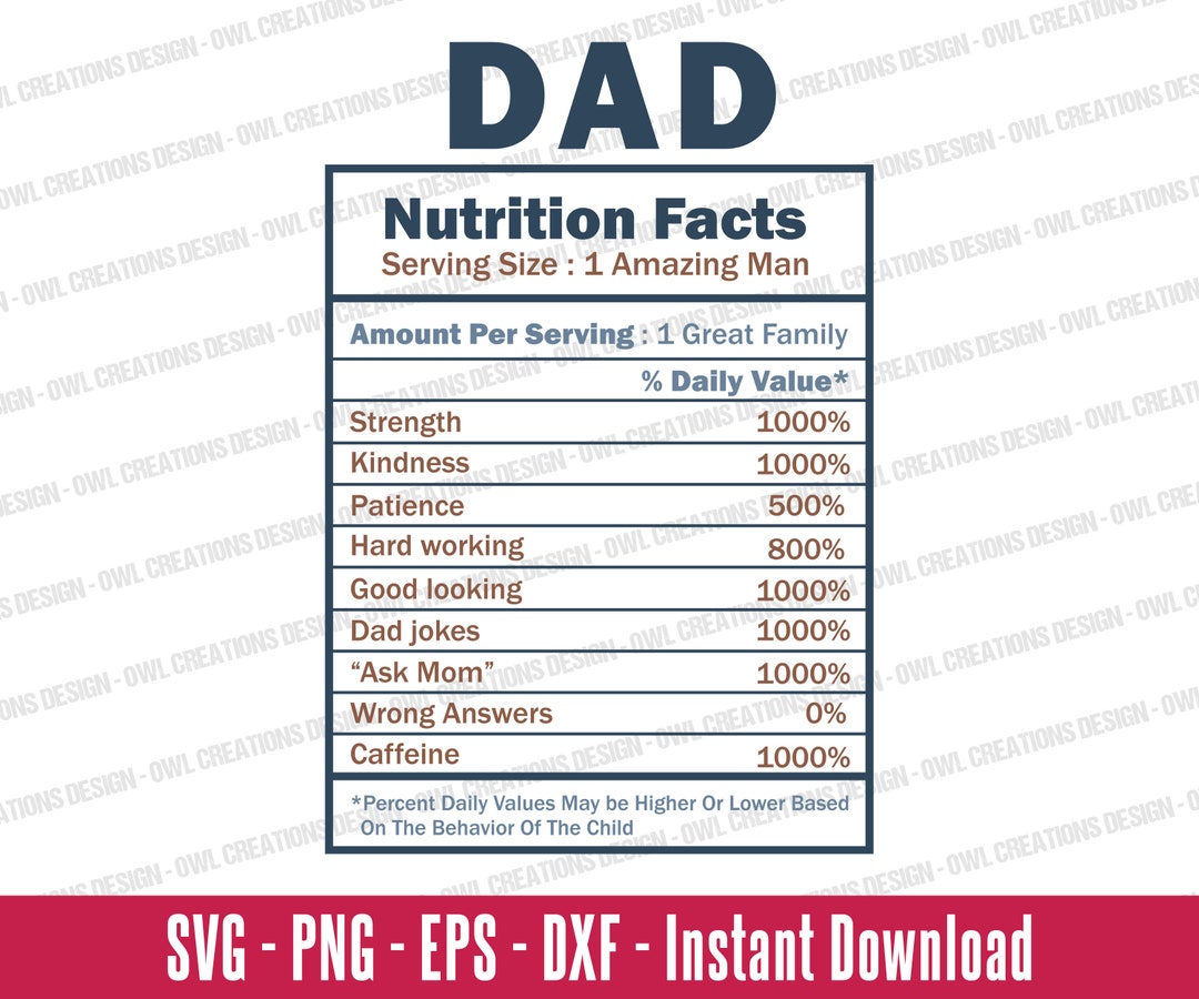 Dad Nutrition Facts Svg Png Eps Dxf INSTANT DOWNLOAD Father's Day Svg ...