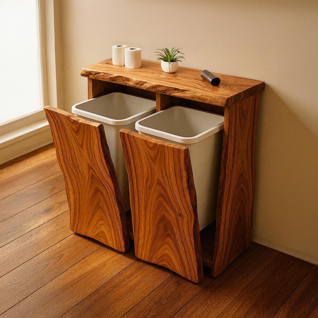 Handcrafted Double Tilt Out Trash Bin Natural Solid Wood Trash Can ...