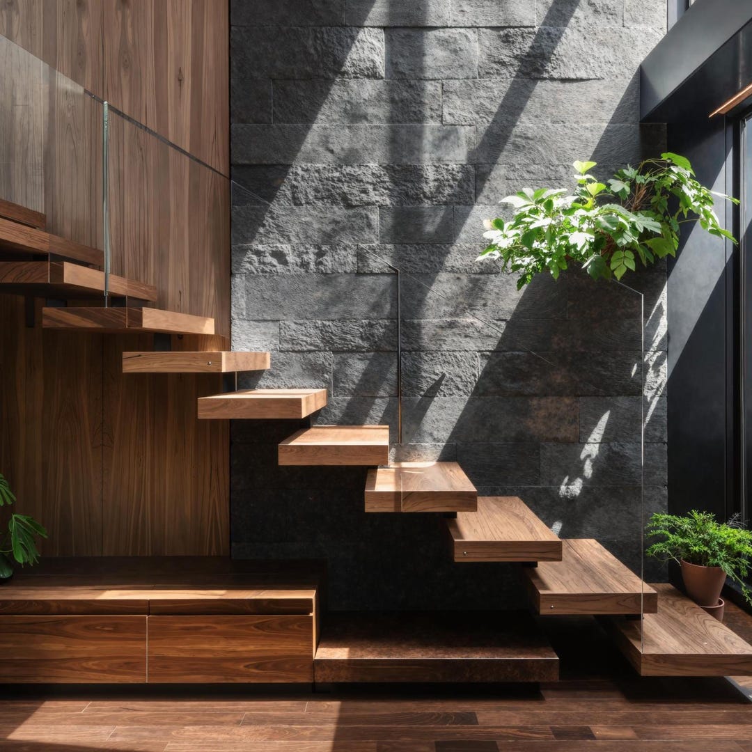Live Edge Stairs Floating Wooden Ladder Rustic Solid Wood Board ...