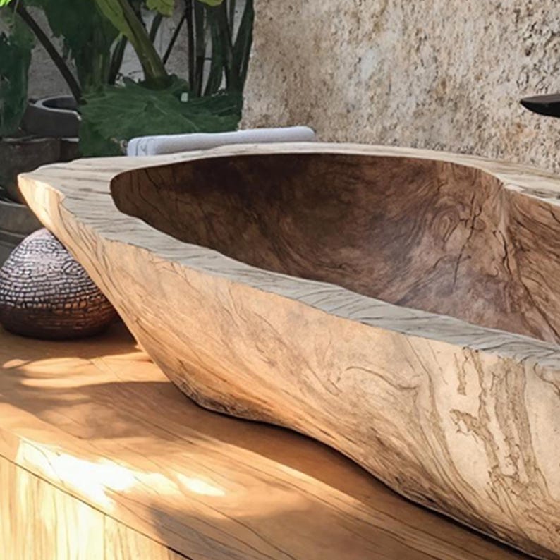Farmhouse Solid Wood Vessel Sink Handmade Wood Wash Basin Rustic ...